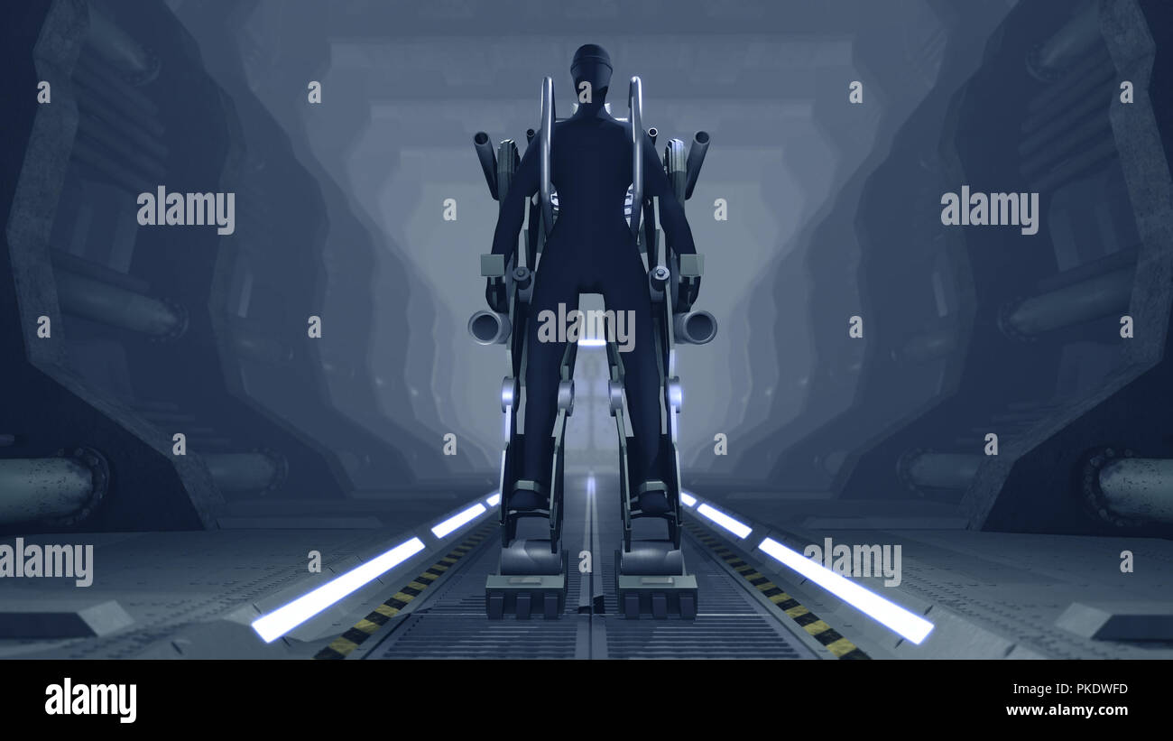 Futuristic mech firing with guns Stock Photo - Alamy