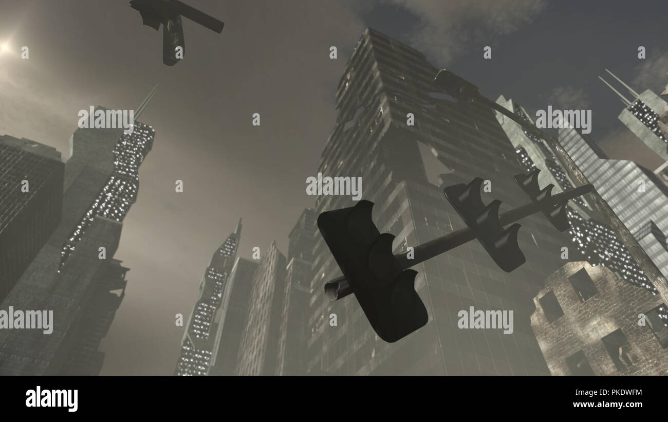 Collapsed buildings in an apocalyptic city Stock Photo - Alamy