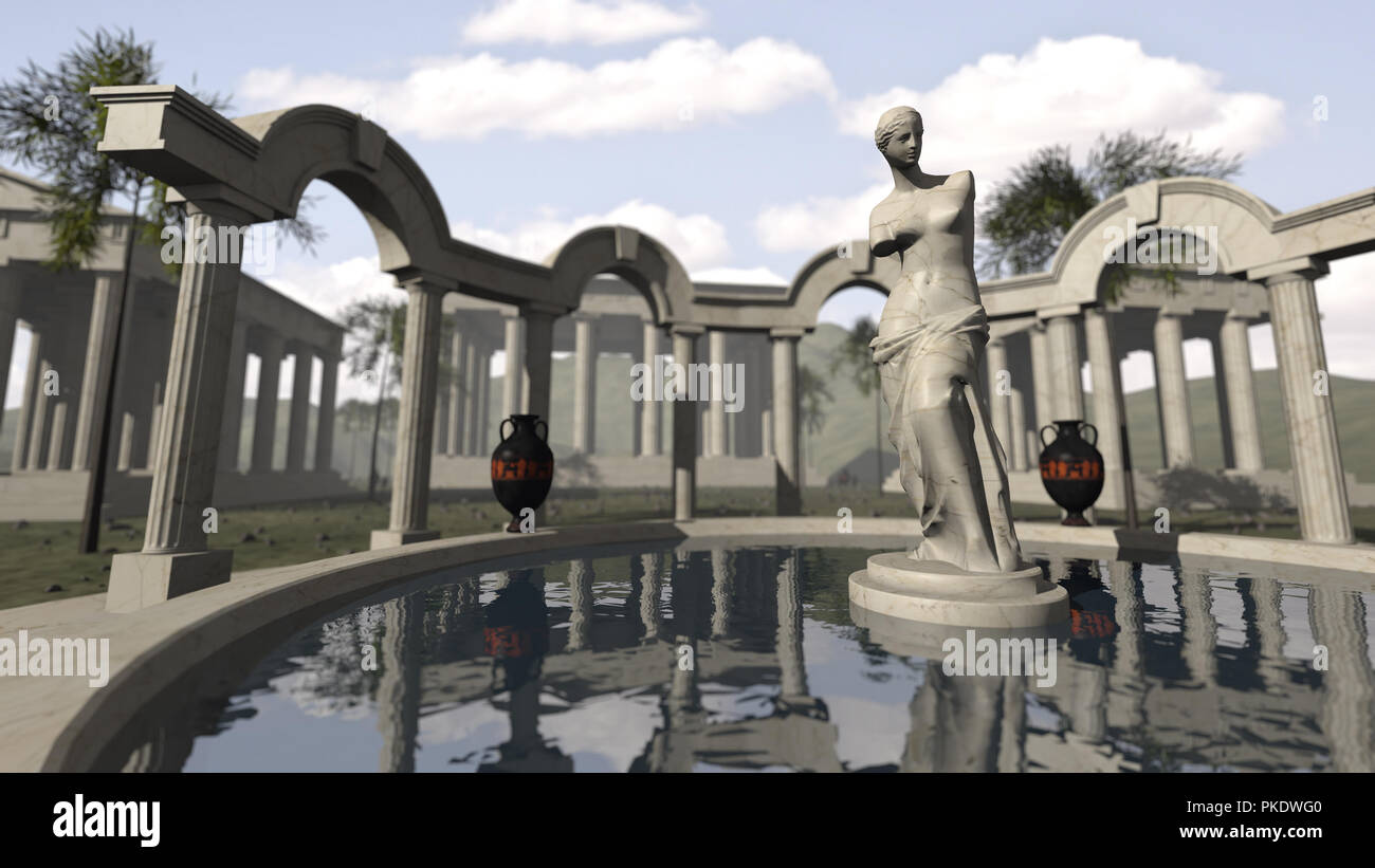 Ancient greek temple and Venus of Milo Stock Photo - Alamy