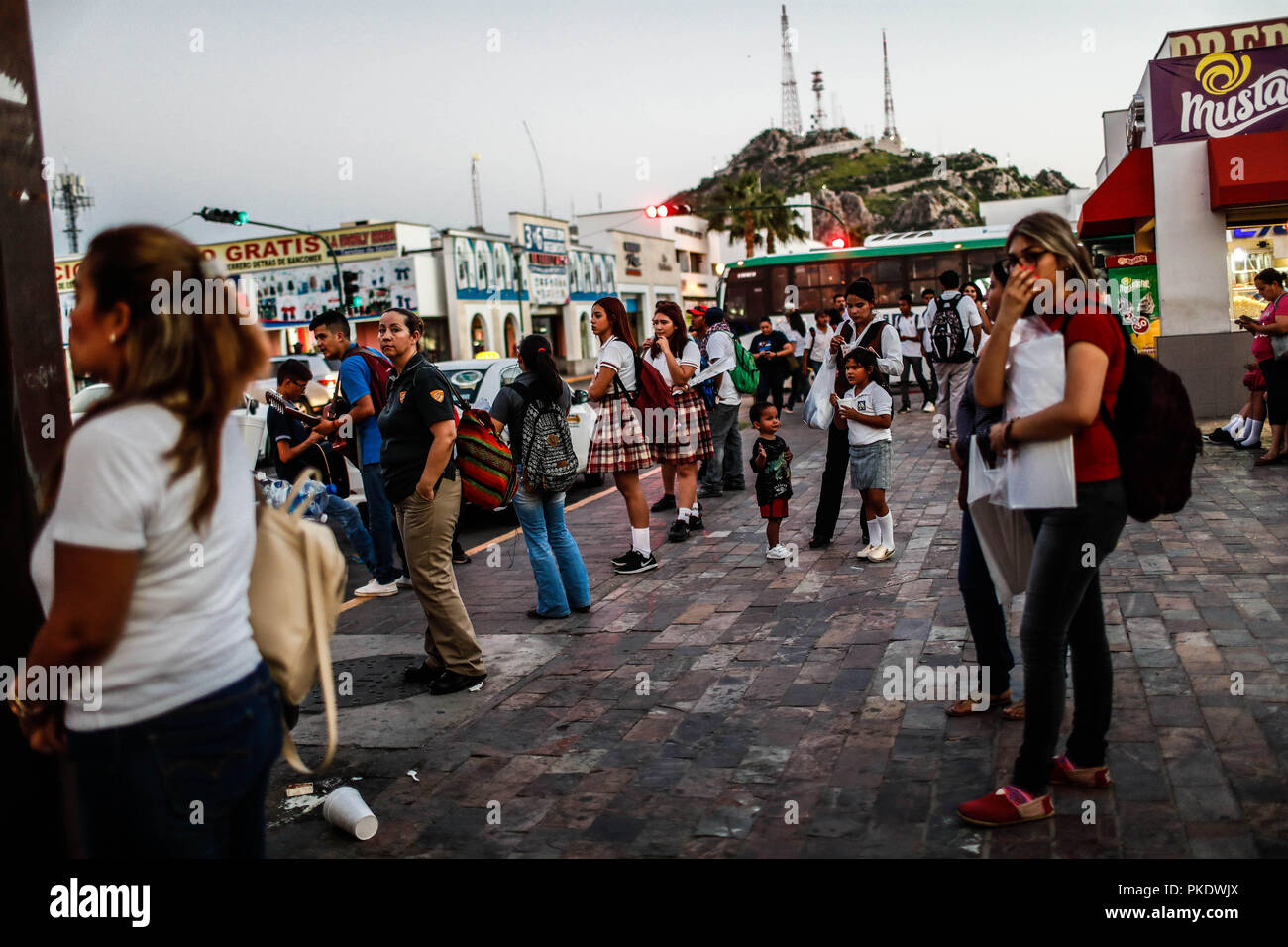 People wait for urban transport. Daily life in the historic center of ...