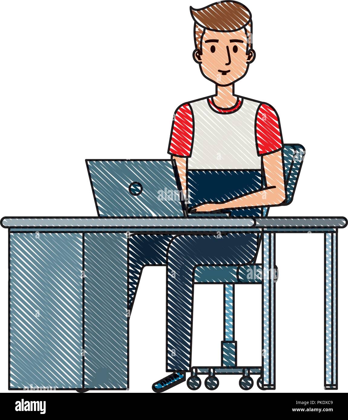 young man at desk with laptop Stock Vector Image & Art - Alamy