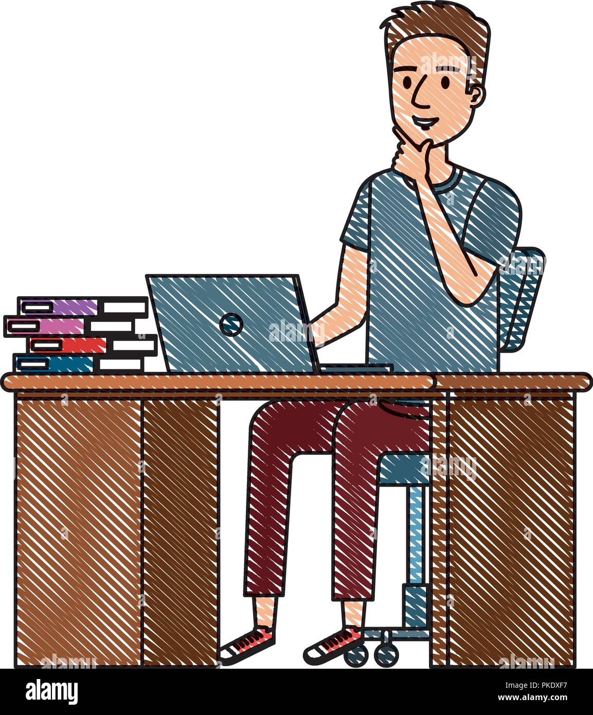 Cartoon character laptop books pile hi-res stock photography and images ...