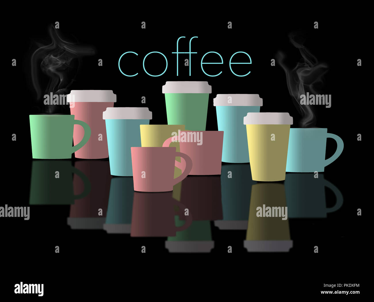 Coffee, cups of coffee are the subject of this illustration. Coffee ...