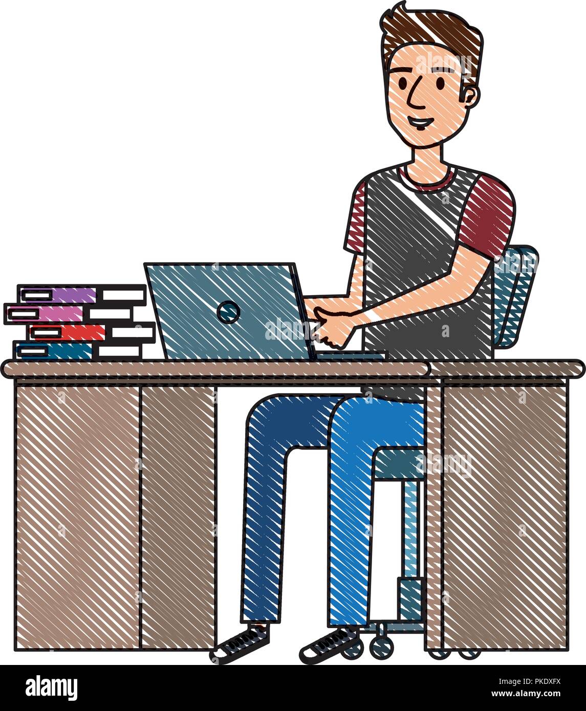 Cartoon character laptop books pile Stock Vector Images - Alamy