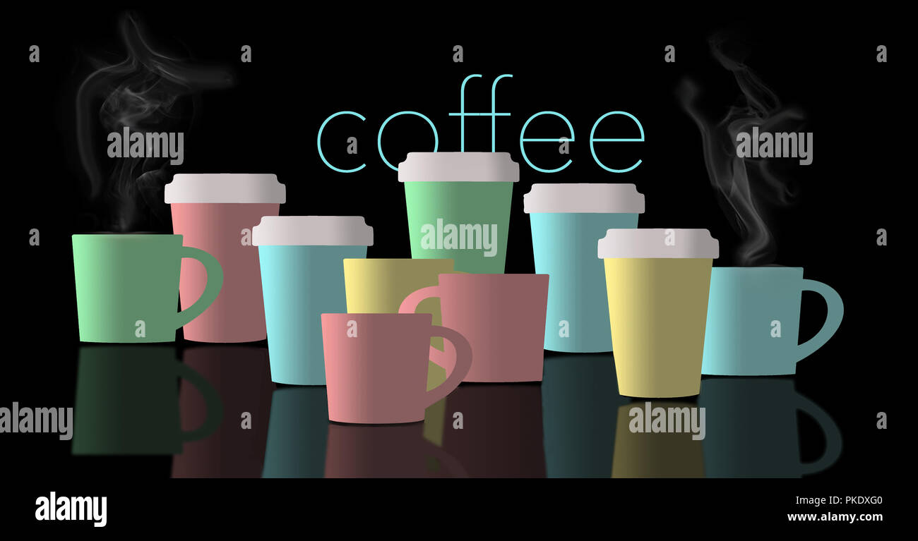 Coffee, cups of coffee are the subject of this illustration. Coffee ...