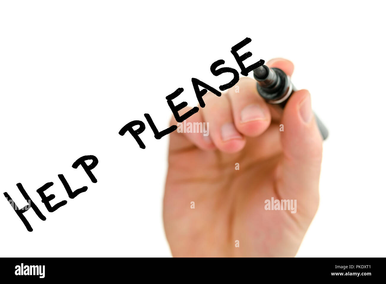 Male hand writing phrase Help please on virtual whiteboard Stock Photo ...