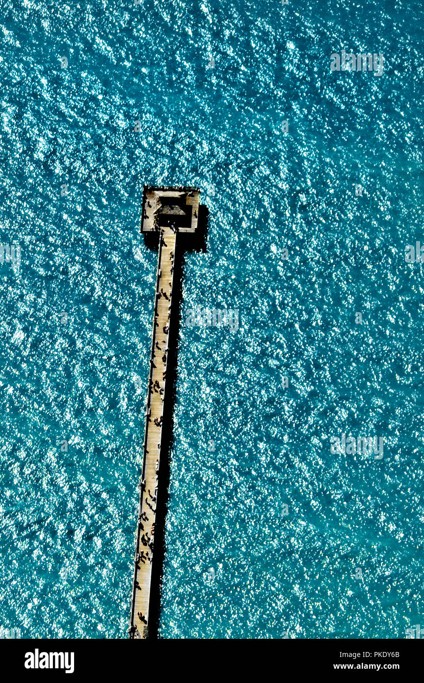 Aerial view of the Naples, Florida, pier jutting into the turquoise ...