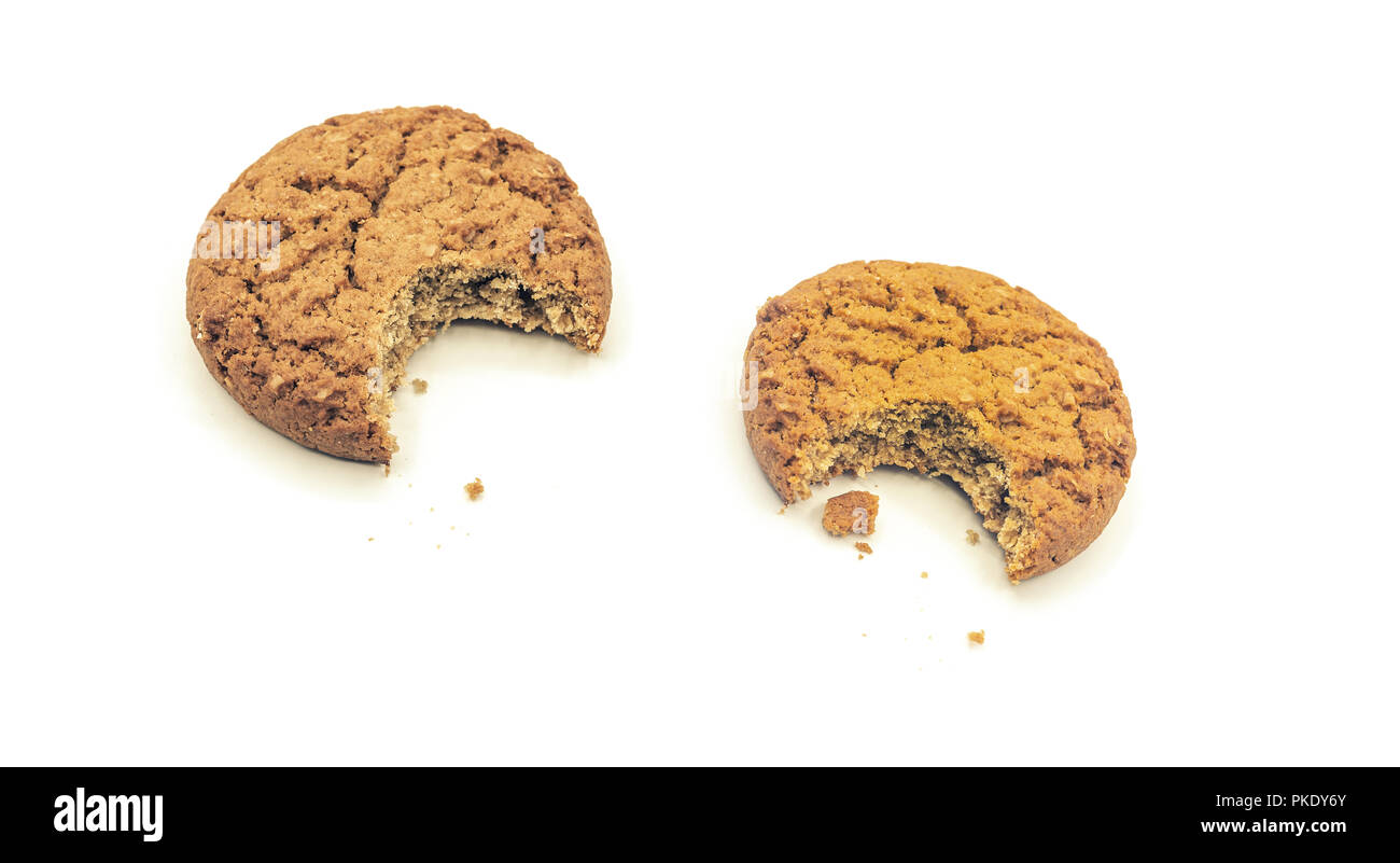 biten oatmeal cookies on white Stock Photo - Alamy