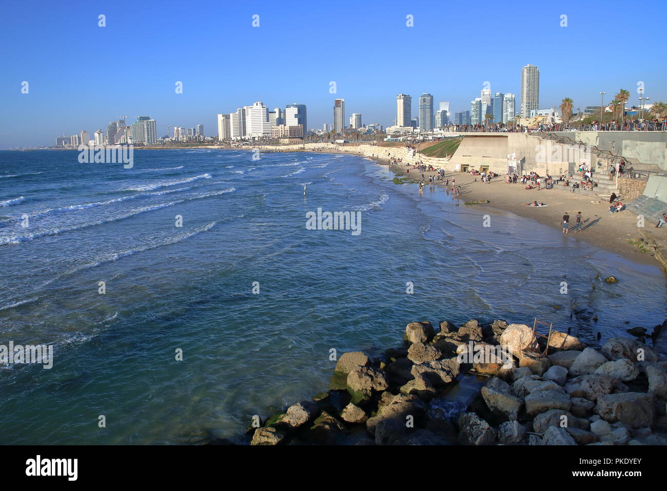 Cityscape of tel Aviv, israel, view from Mediterranean sea bay, beach ...