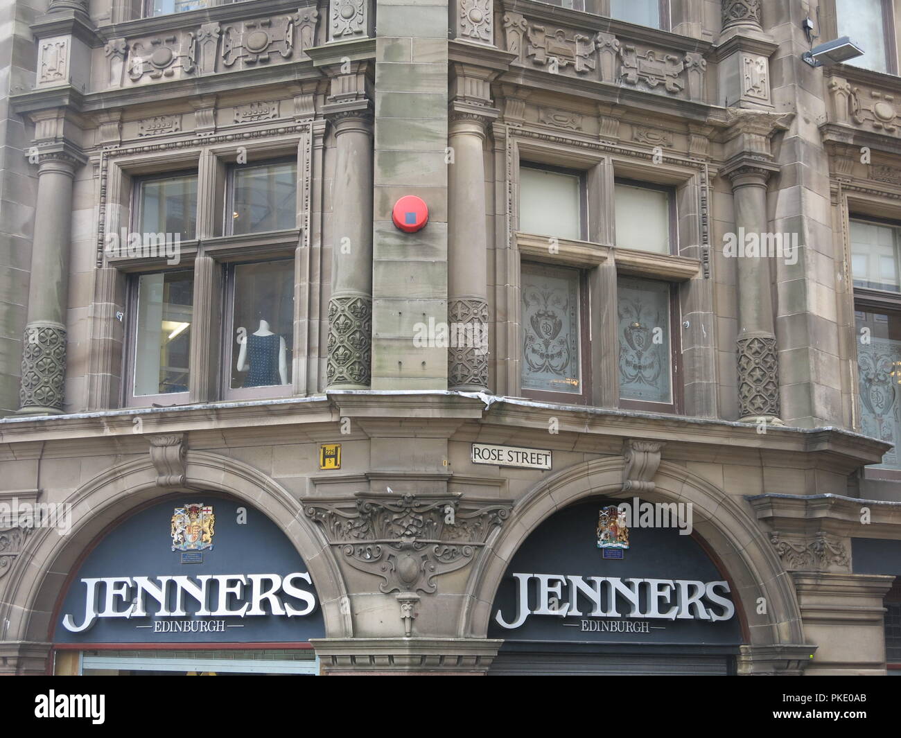 Close-up of a facade of Jenners, on the corner of St David St and Rose ...