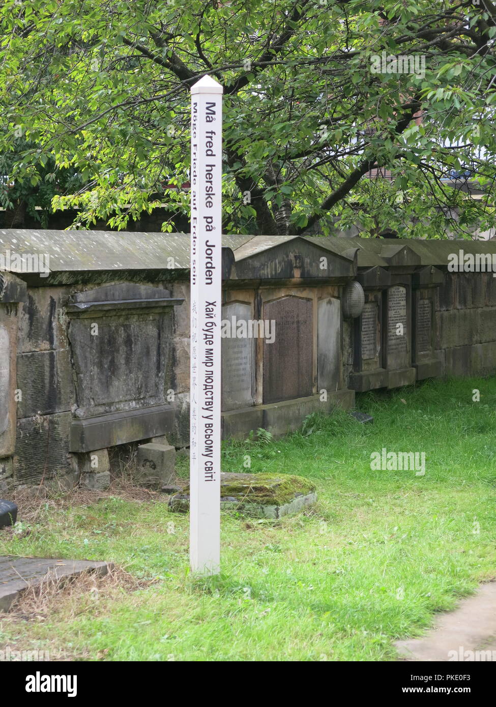 The peace pole at St John's Peace Garden, Princes Street, Edinburgh ...