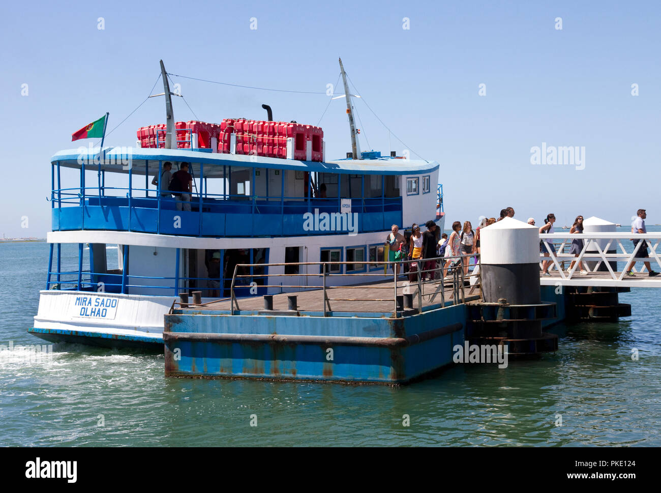 Harbour, Olhao, Algarve, Portugal. People getting off ferry Ferry to ...