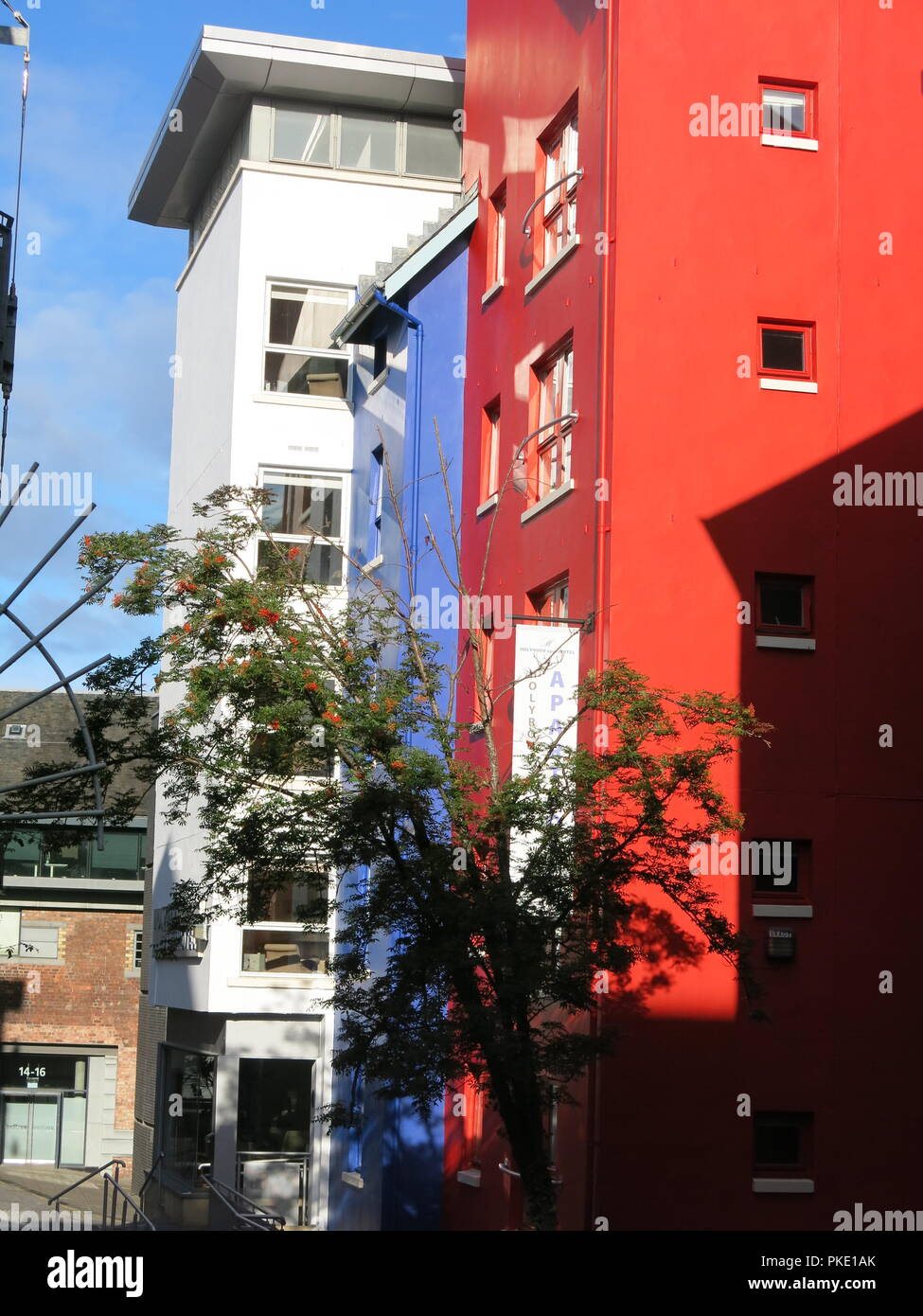 On a sunny day in Edinburgh, the cladding of some very modern buildings ...
