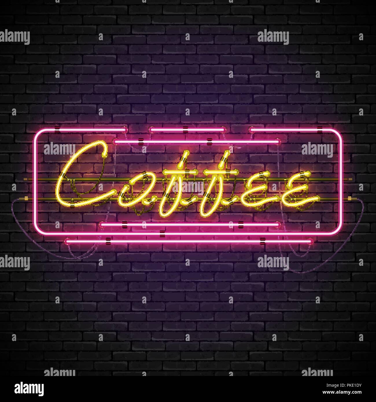 Shining and glowing neon coffee sign in frame Stock Vector Image & Art ...