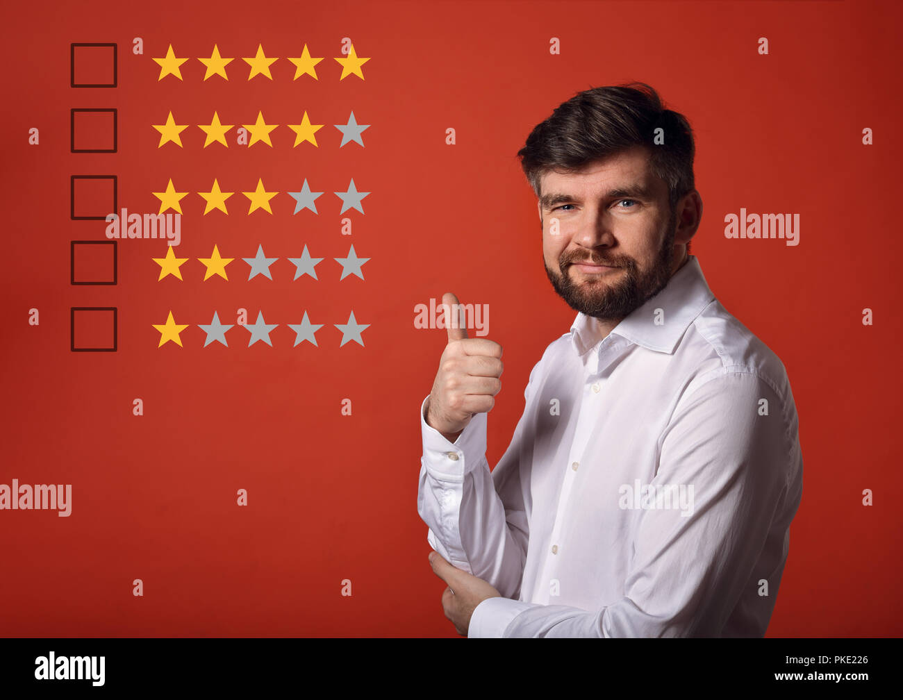 The best rating, evaluation, online rewiew. Happy bearded business ...