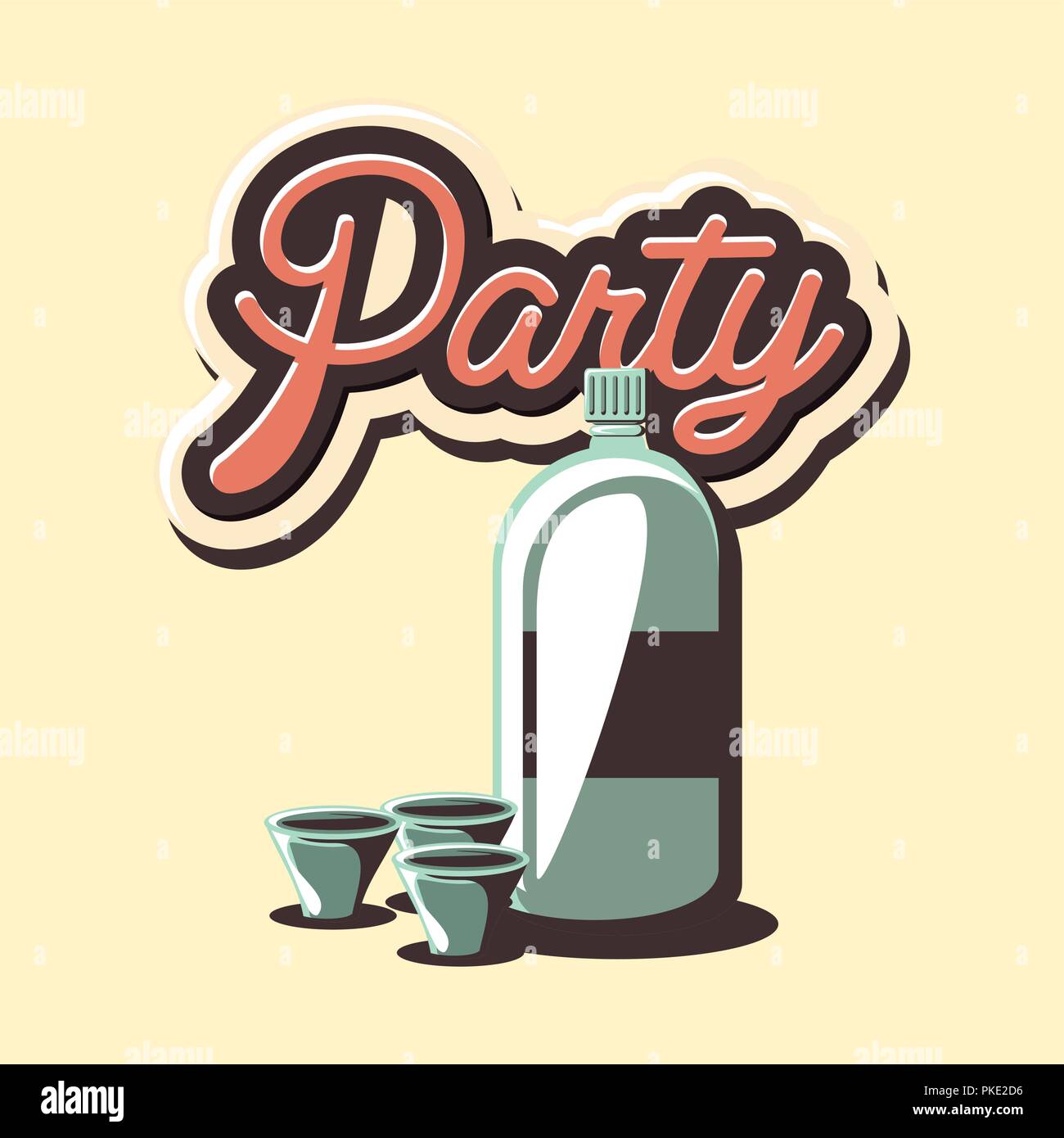 soda bottle and plastic cups celebration retro party vector ...