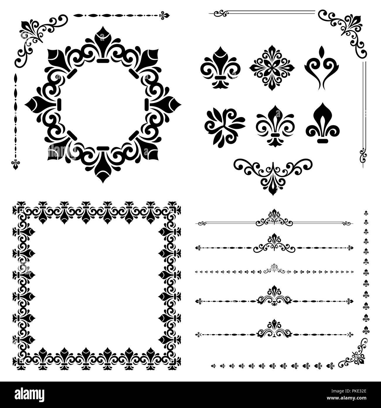 Vintage Set of Vector Horizontal, Square and Round Elements Stock ...