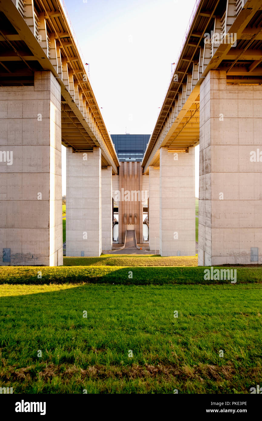 The boat lift of Strépy-Thieu on the Canal du Centre, located on the ...