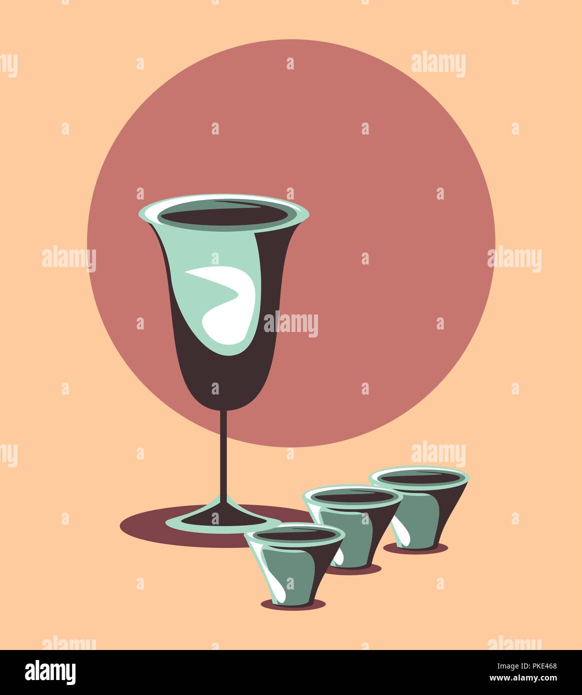 cocktail cup and shots over orange background, colorful design. vector ...