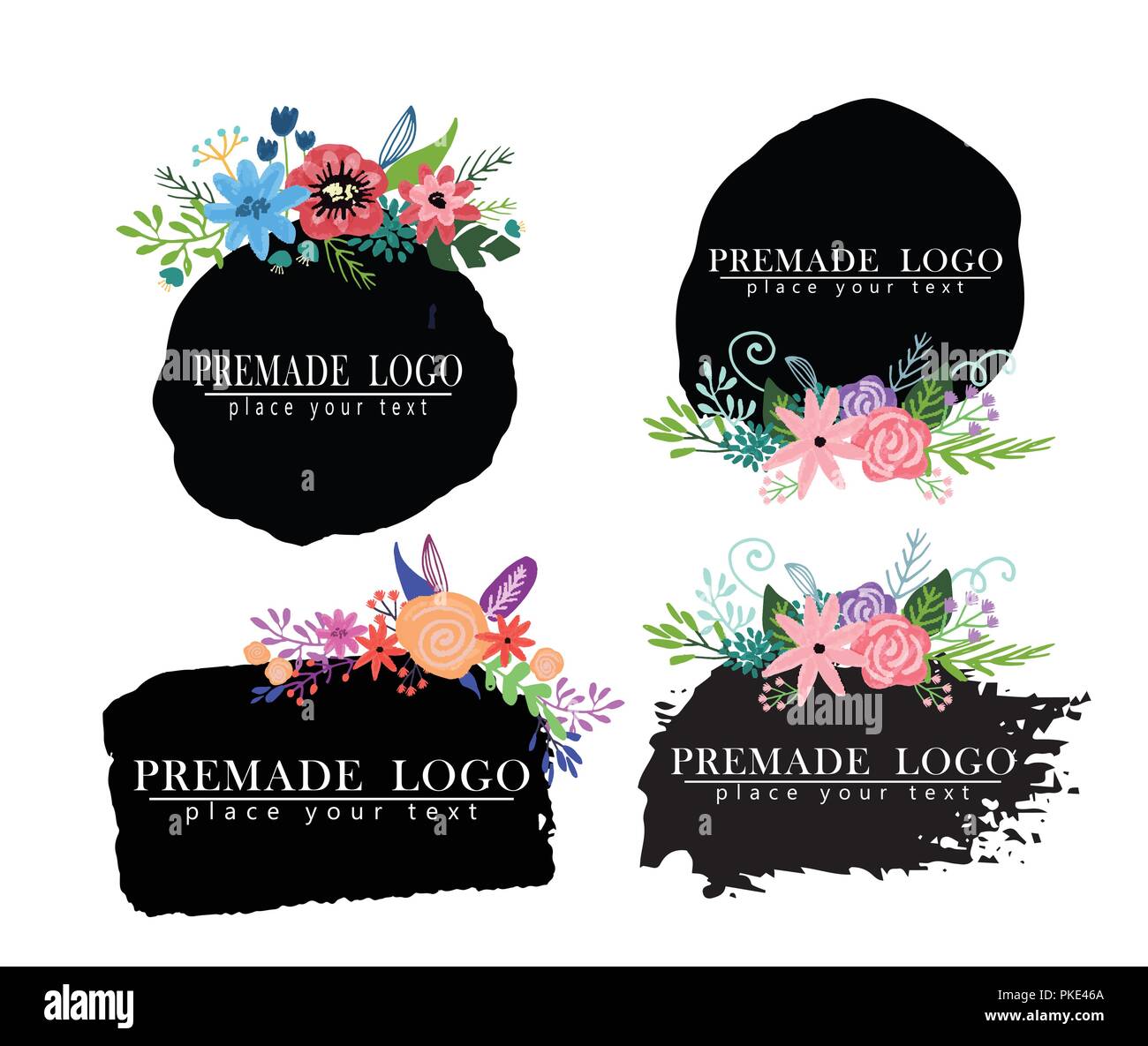 Hand drawn cute floral logo template Stock Vector Image & Art - Alamy