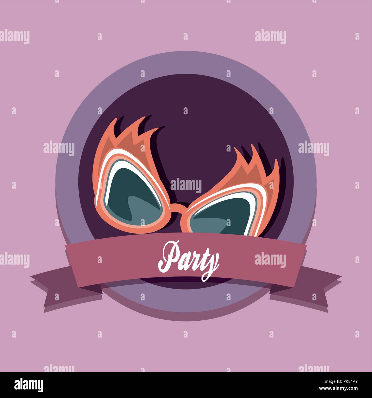 emblem of party design with decorative ribbon and carnival mask over ...