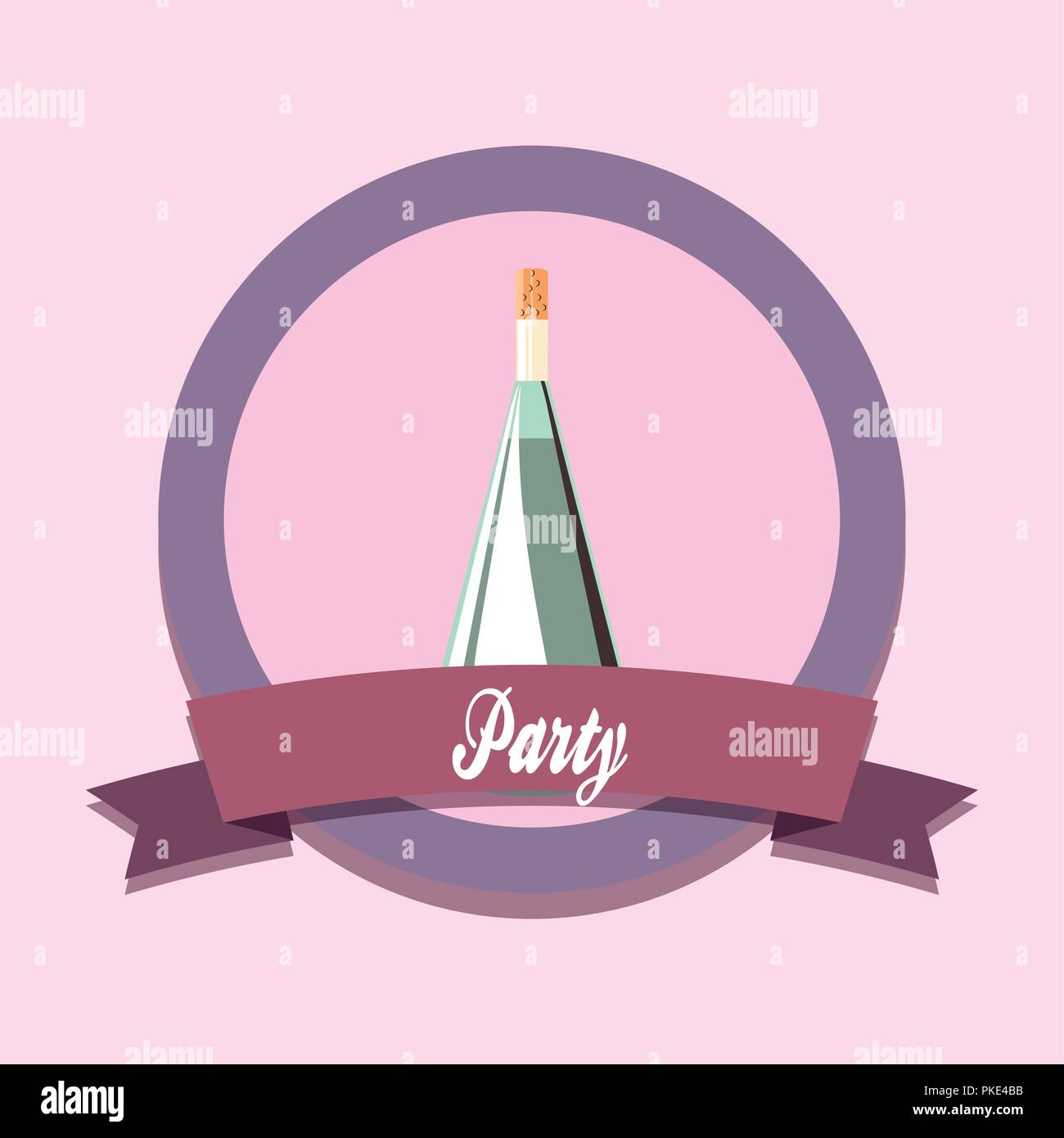 emblem of party design with decorative ribbon and champagne bottle icon ...