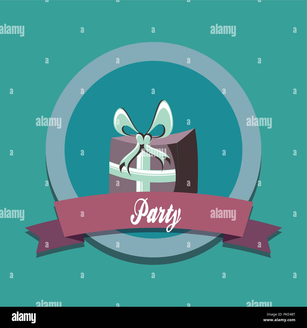 party emblem design with gift box over blue background, colorful design ...