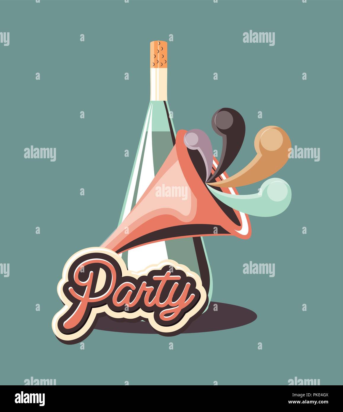 drink bottle alcohol celebration retro party vector illustration Stock ...