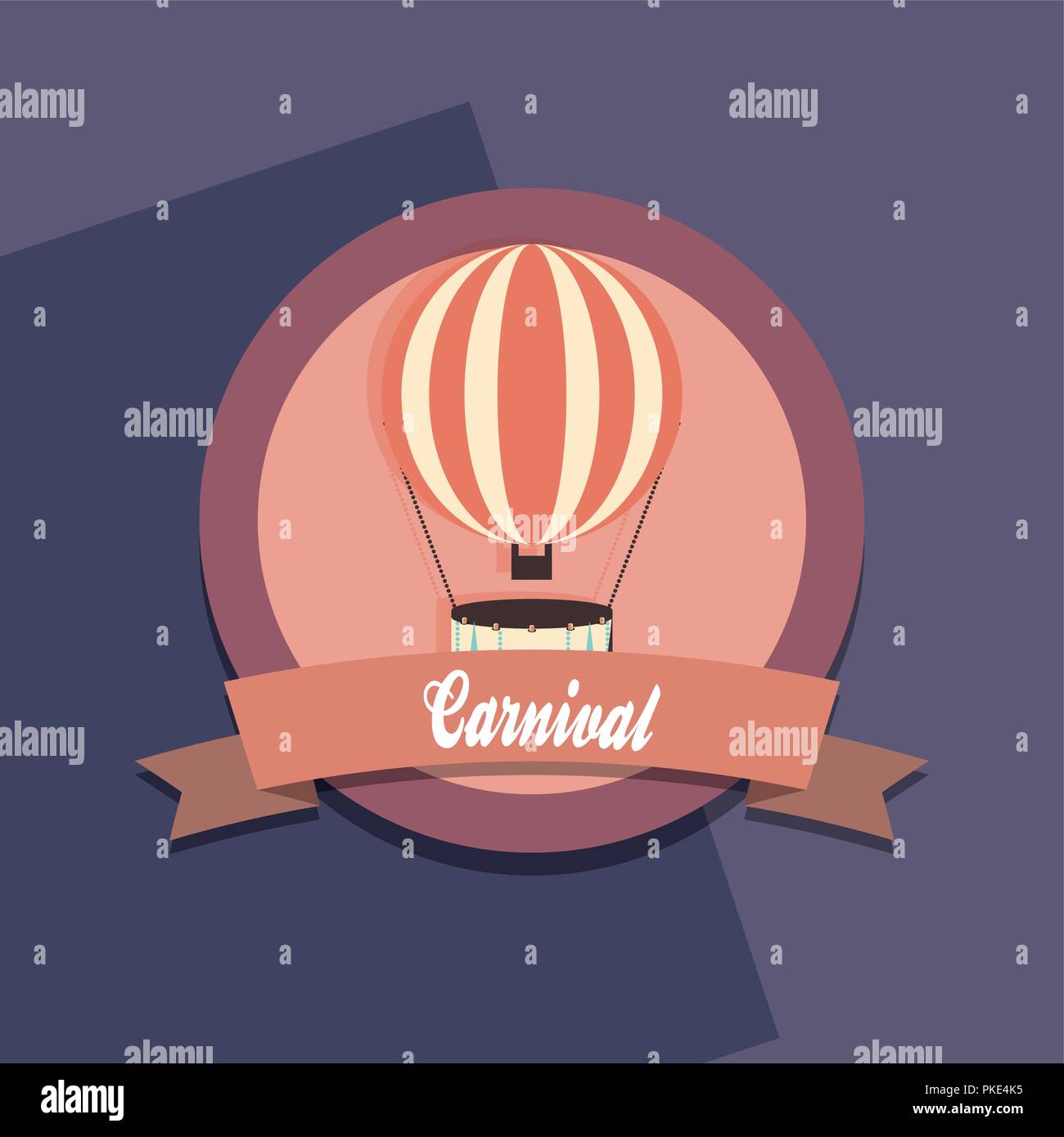carnival emblem with hot air balloon icon over purple background ...