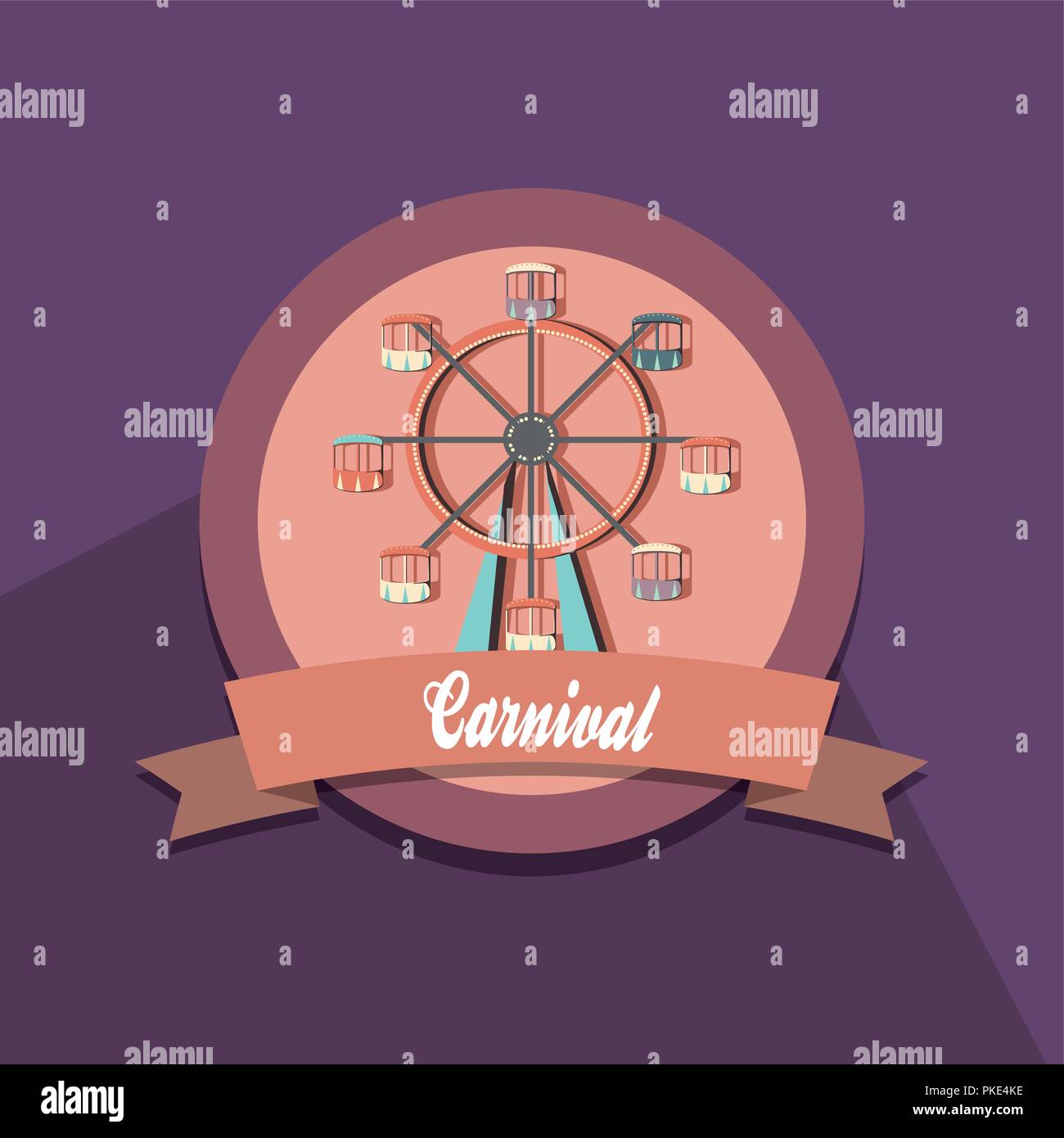 emblem carnival design with ferris wheel over purple background ...