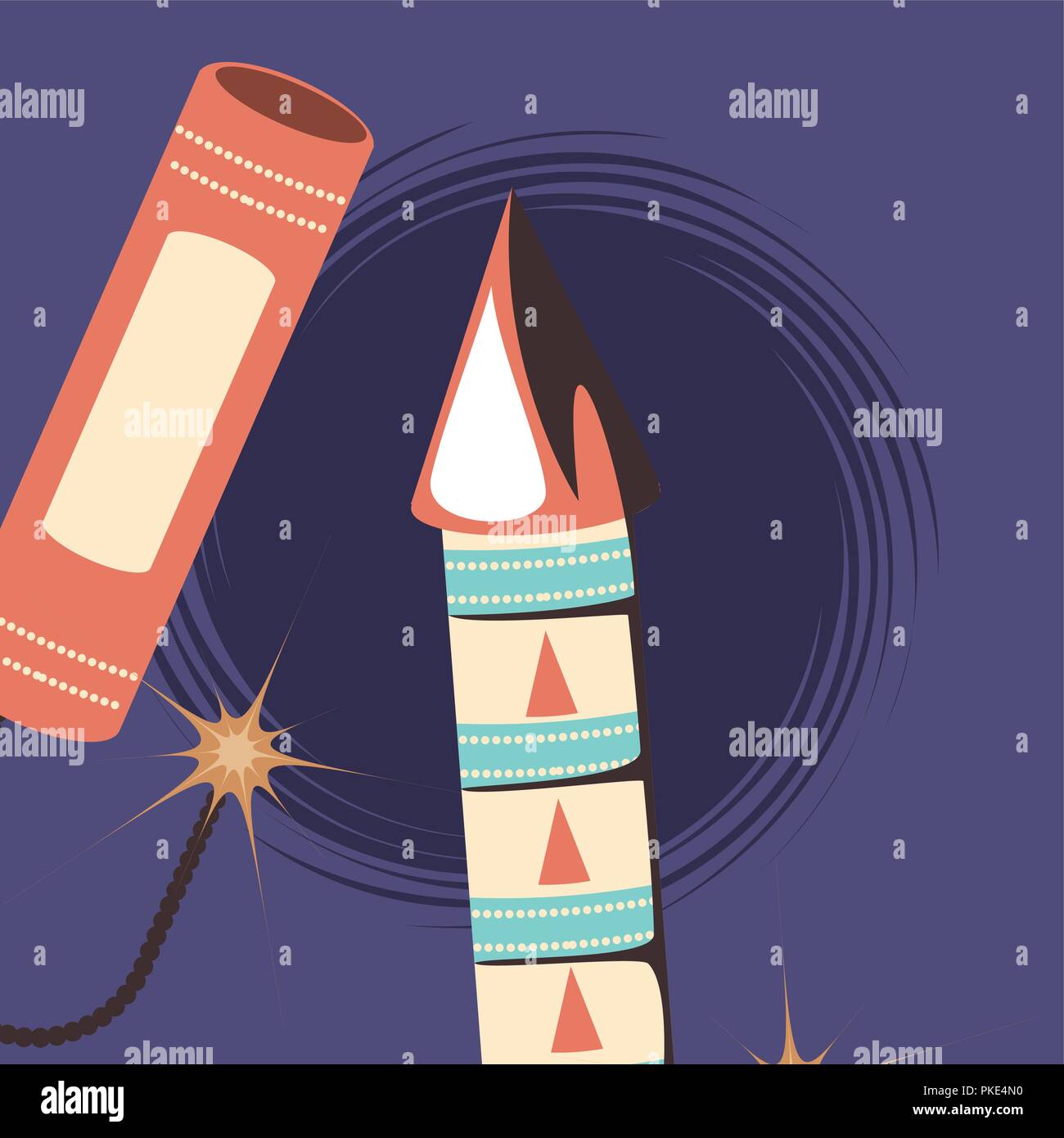 firework rocket over purple background, vector illustration Stock ...