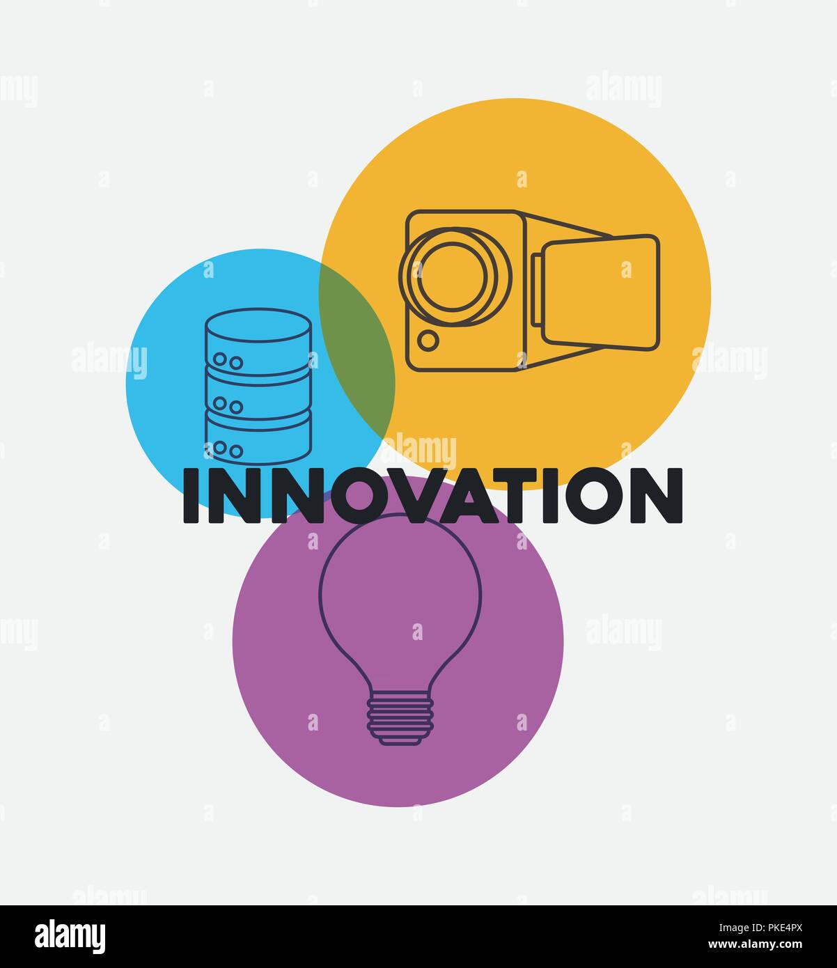 innovation and technology icon set over colorful circles and white ...
