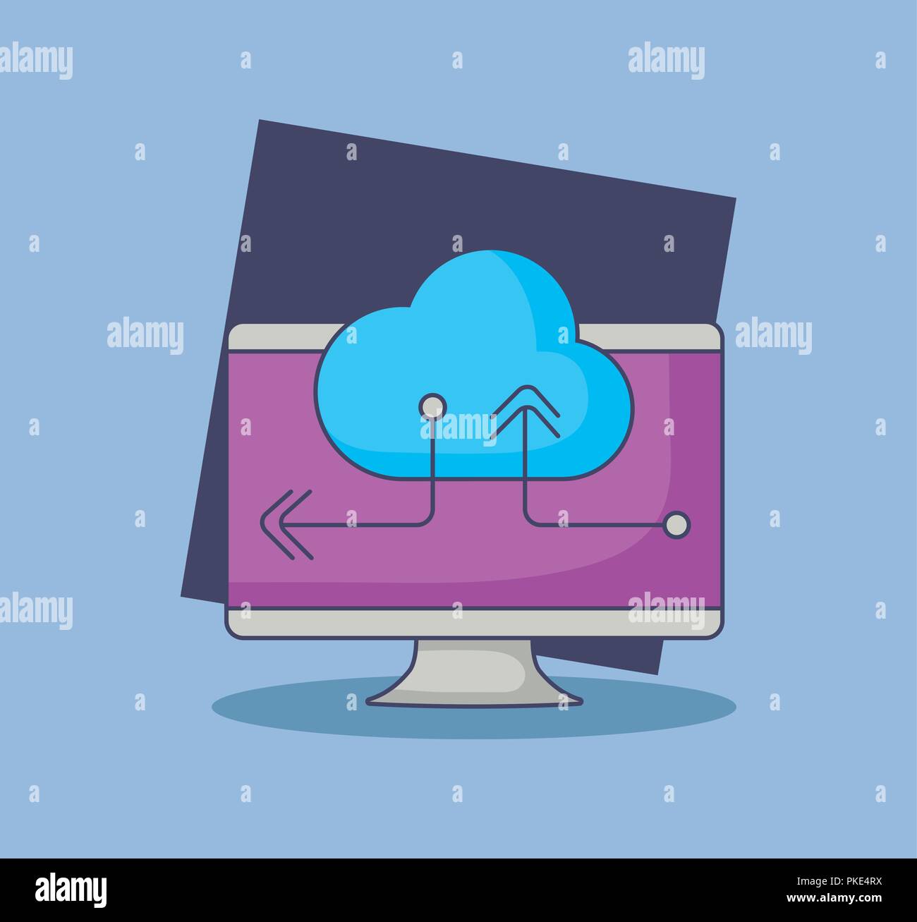 computer and cloud storage over purple background, colorful design ...