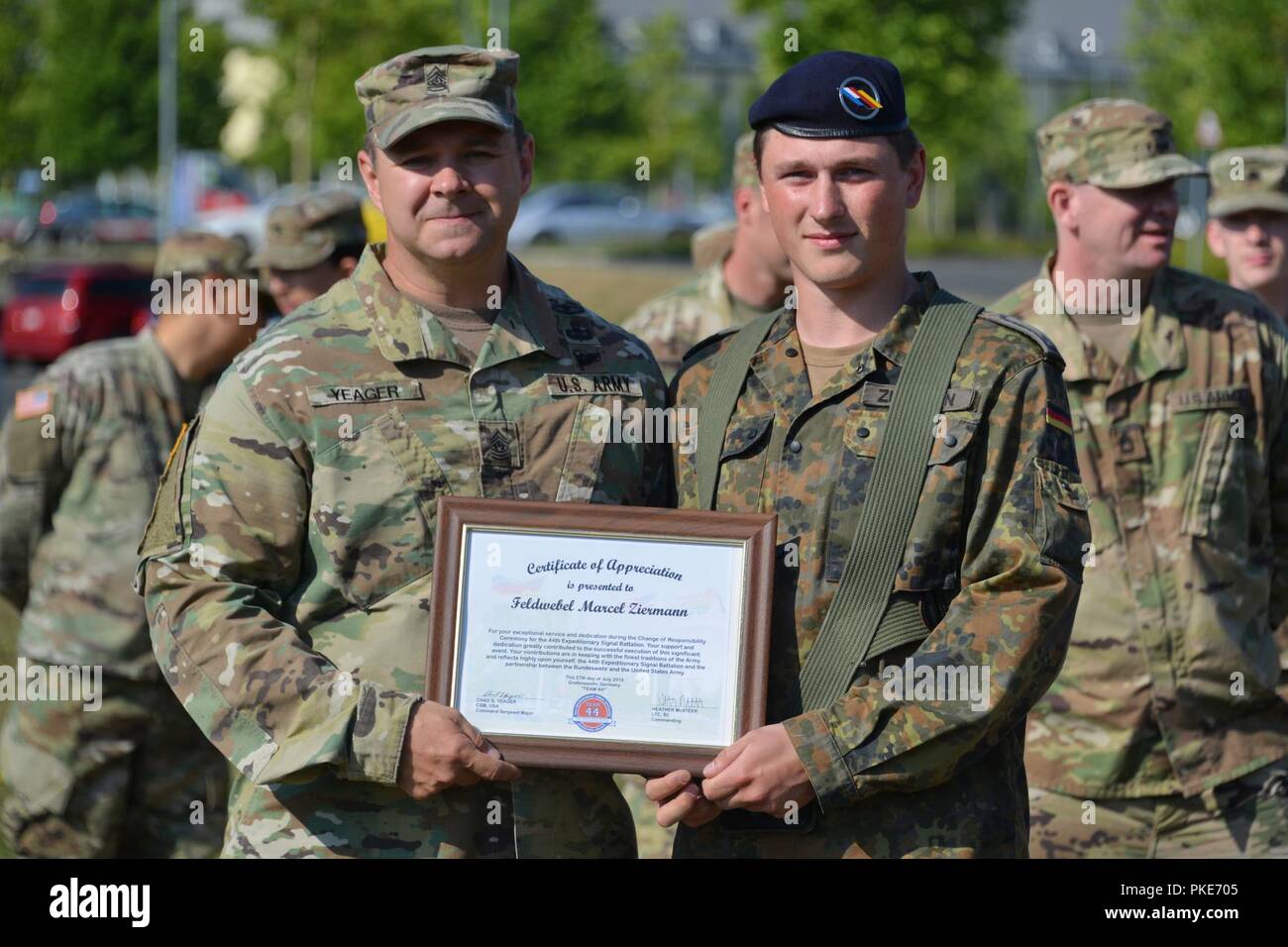 The 44th Expeditionary Signal Battalion outgoing Command Sgt. Maj. Chad ...