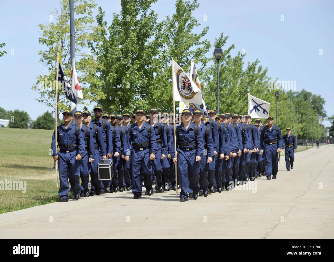 GREAT LAKES, Ill. (July 25, 2018) Recruits march in formation at ...