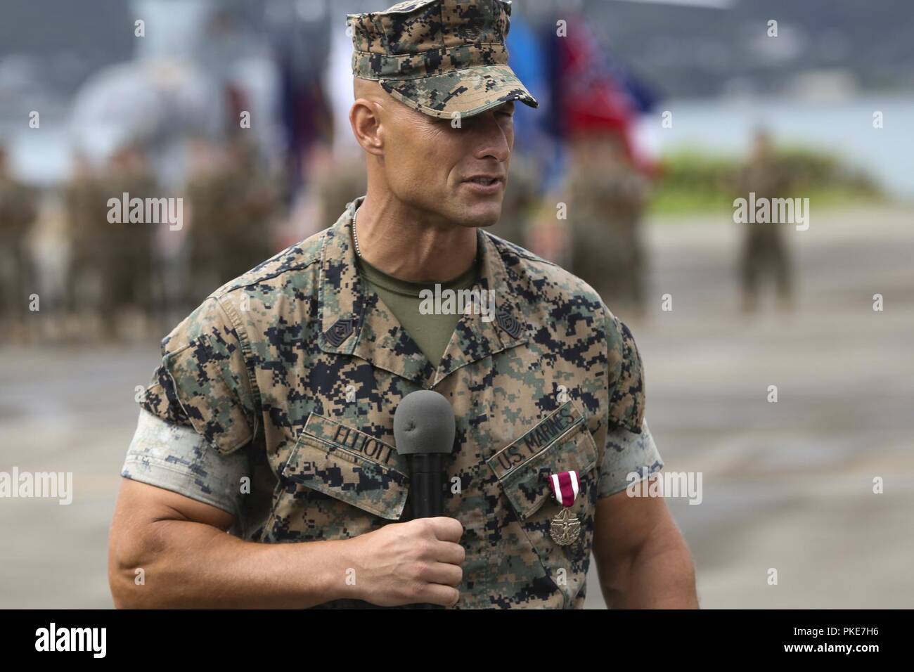 U.S. Marine Corps Sgt. Maj. David Elliot, off-going sergeant major ...