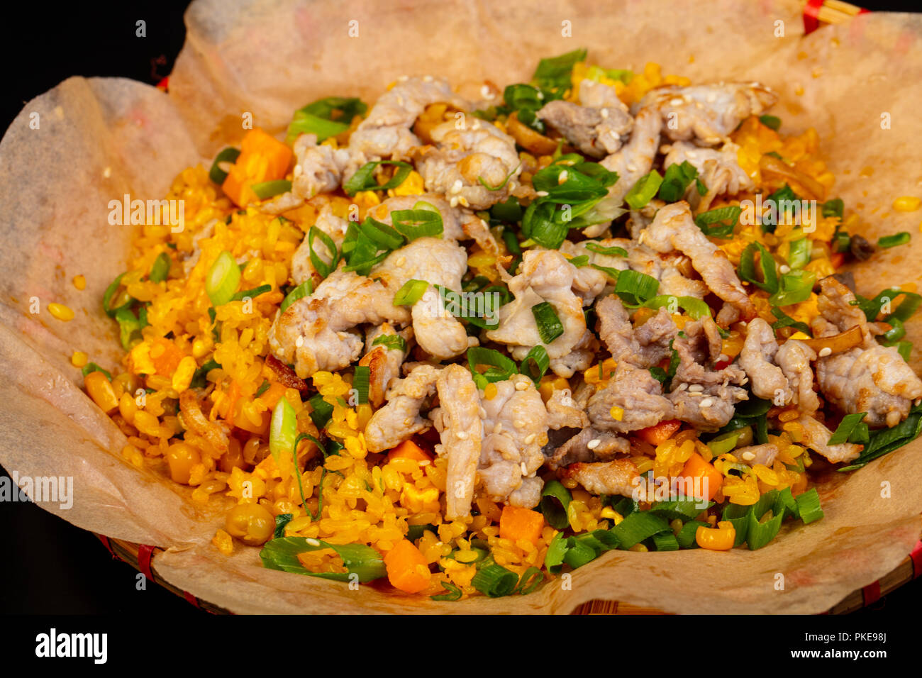 Asian cuisine Fried rice with meat Stock Photo - Alamy