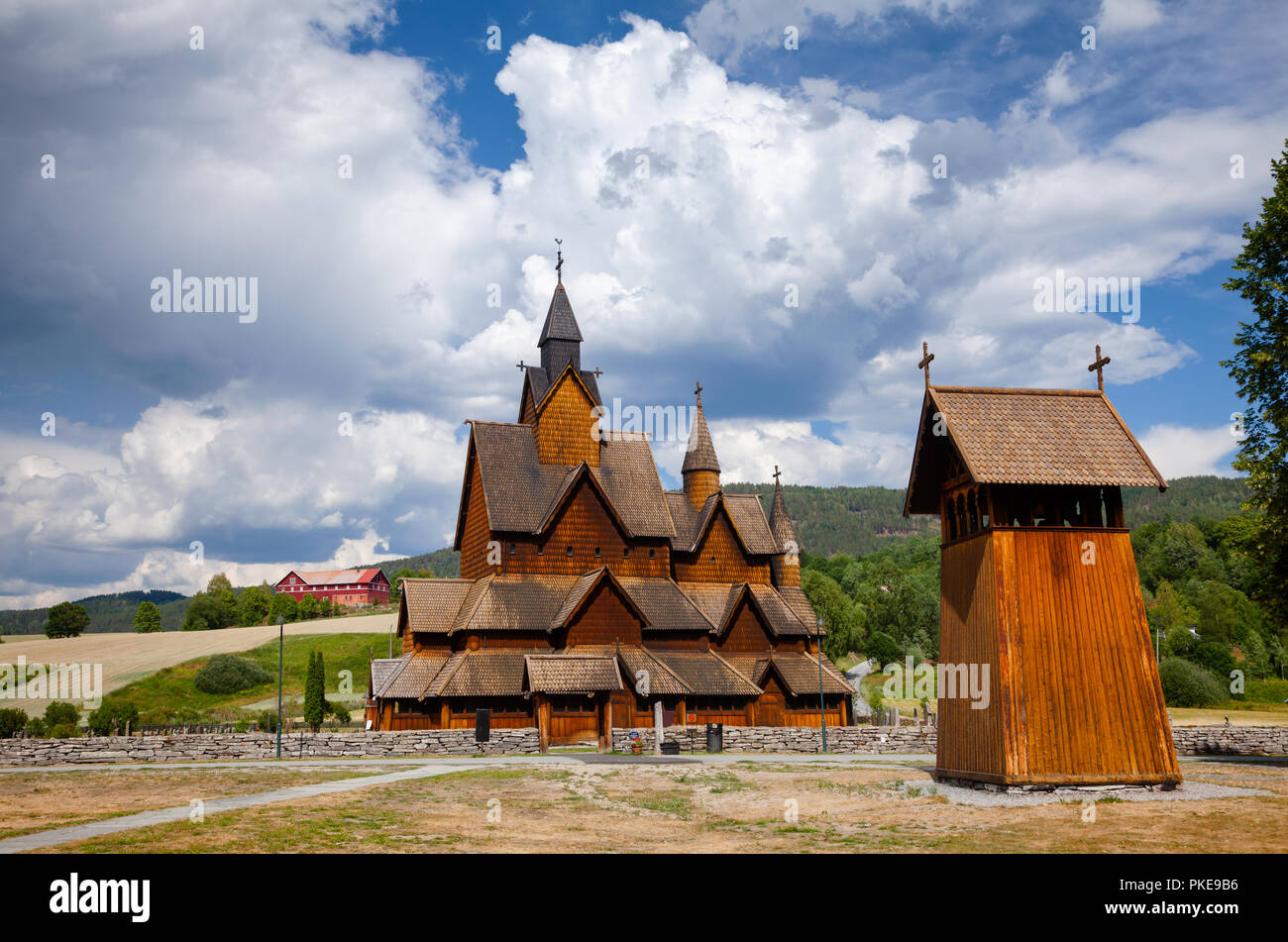13th century wooden Heddal Stave Church, the largest remaining stave ...