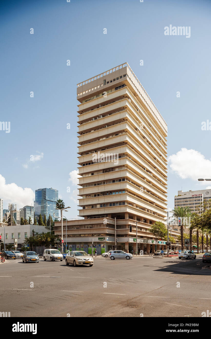 Israel, Tel Aviv - 08 September 2018: Yachin-Hakal building, corner of ...