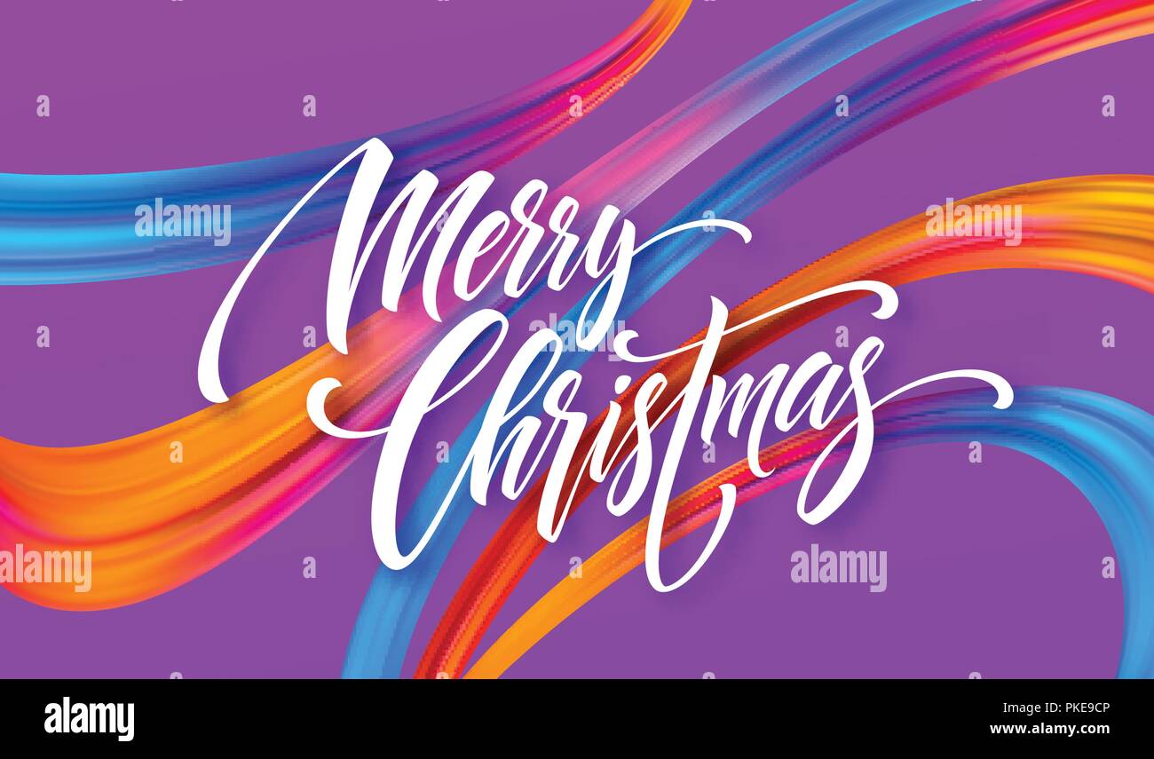 Merry Christmas hand drawn lettering banner design Stock Vector Image ...