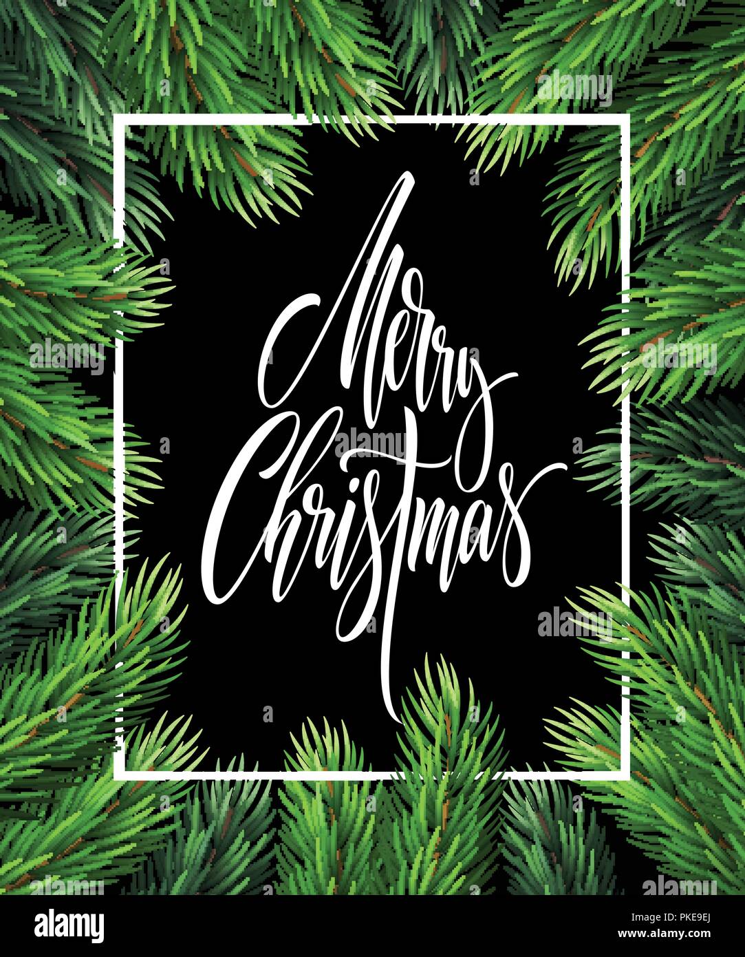 Merry Christmas hand drawn lettering in rectangular frame Stock Vector ...