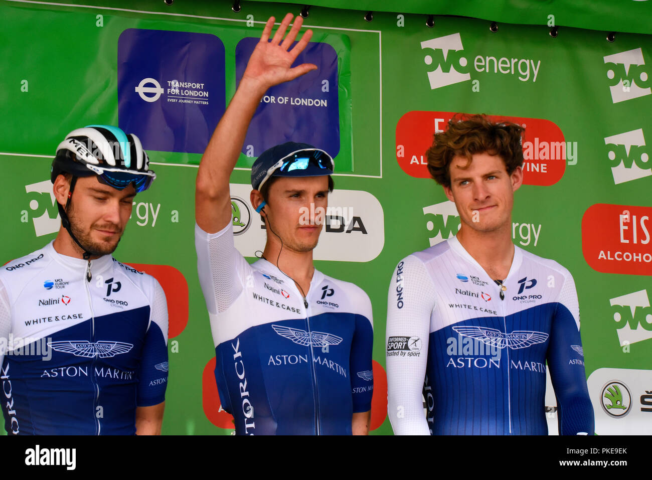 Riders of team One Pro Cycling at the OVO Energy Tour of Britain cycle ...