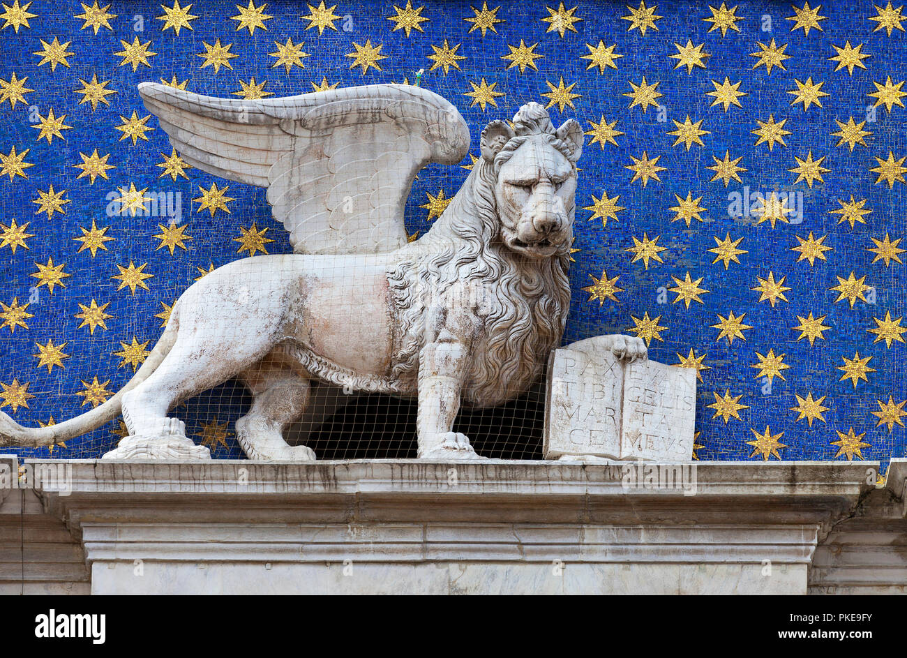 Statue of winged lion, symbol of St. Mark, St. Marks Square; Venice ...