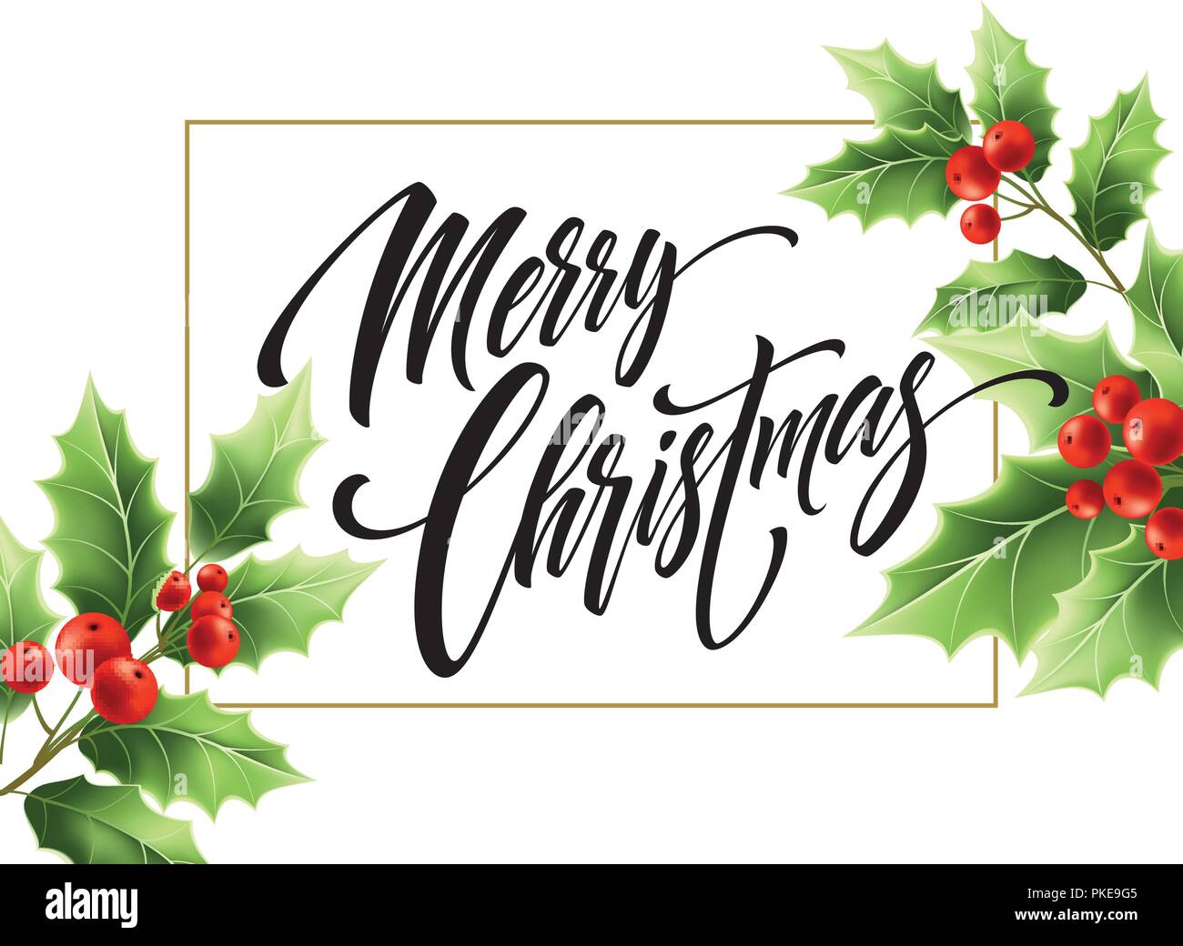 Merry Christmas hand drawn lettering in rectangular frame Stock Vector ...