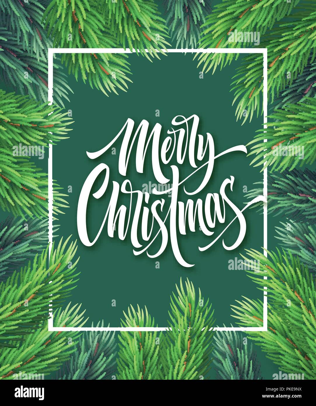 Merry Christmas hand drawn lettering in rectangular frame Stock Vector ...