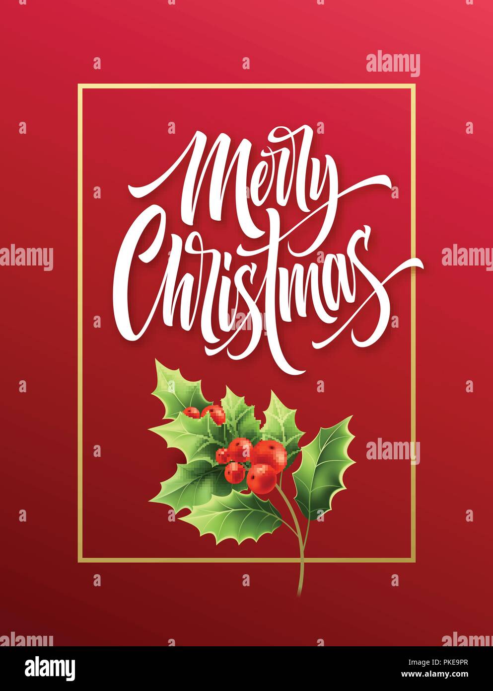 Merry Christmas hand drawn lettering in rectangular frame Stock Vector ...