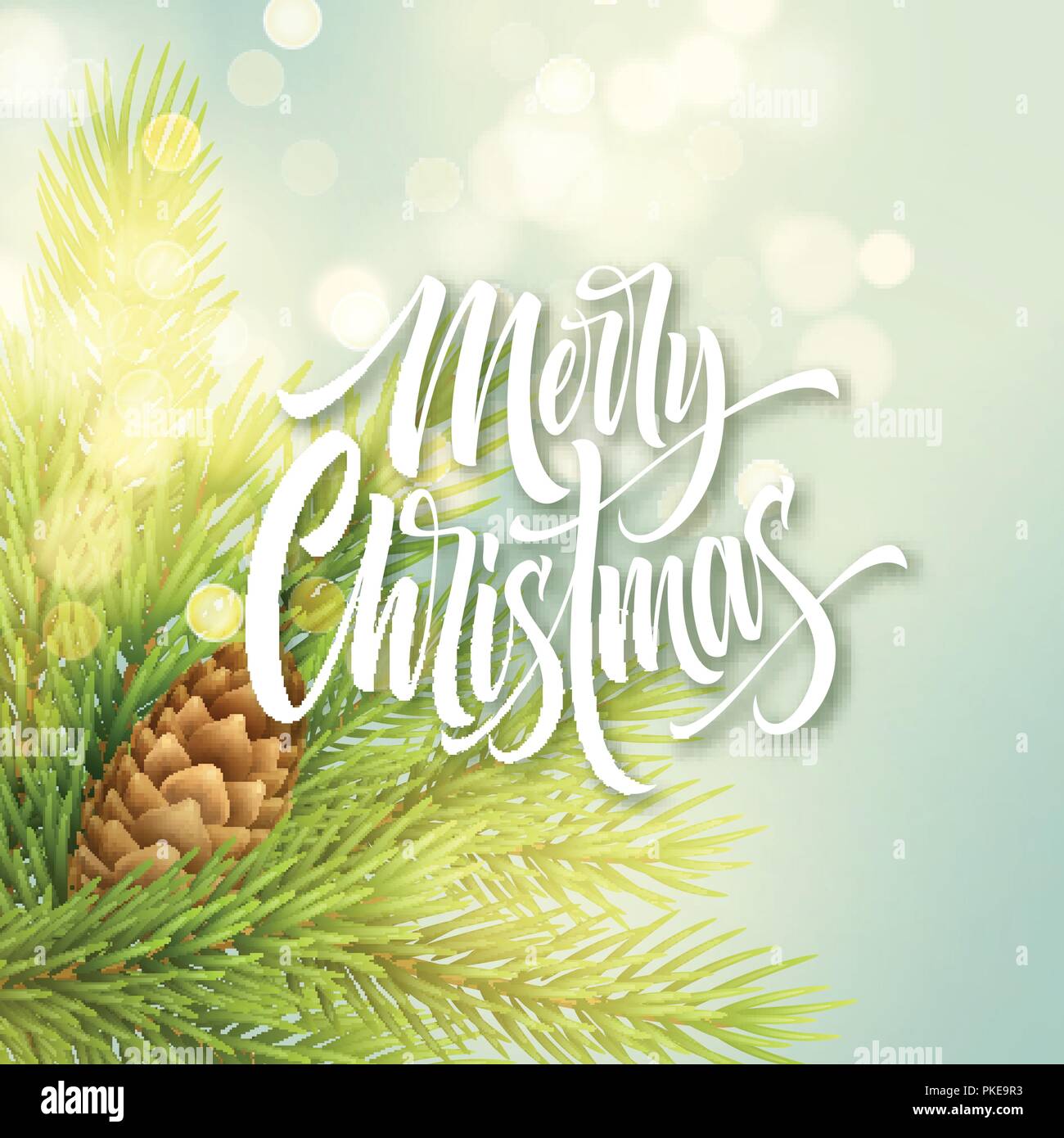 Merry Christmas white hand drawn lettering on light background Stock ...