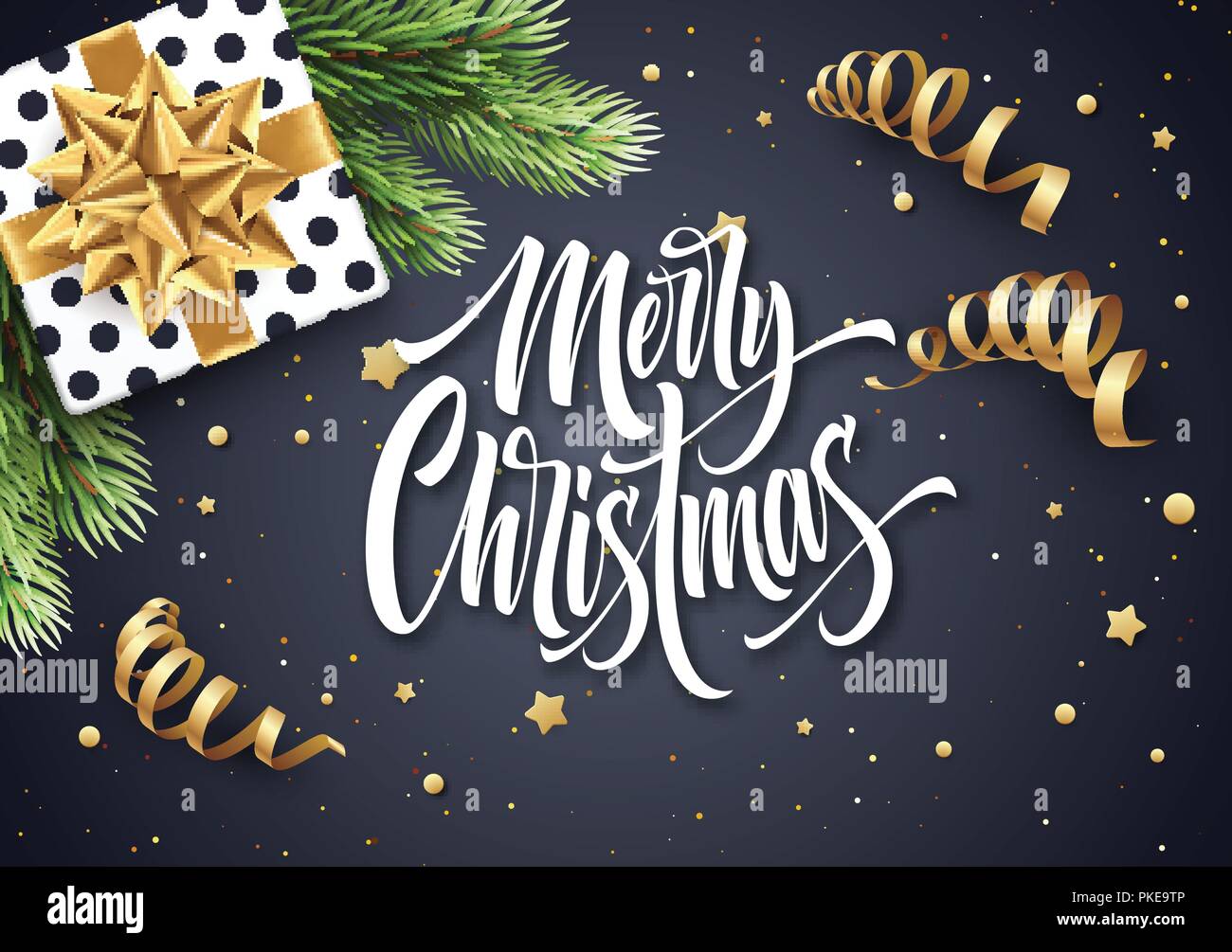 Merry Christmas hand drawn lettering greeting card design Stock Vector ...