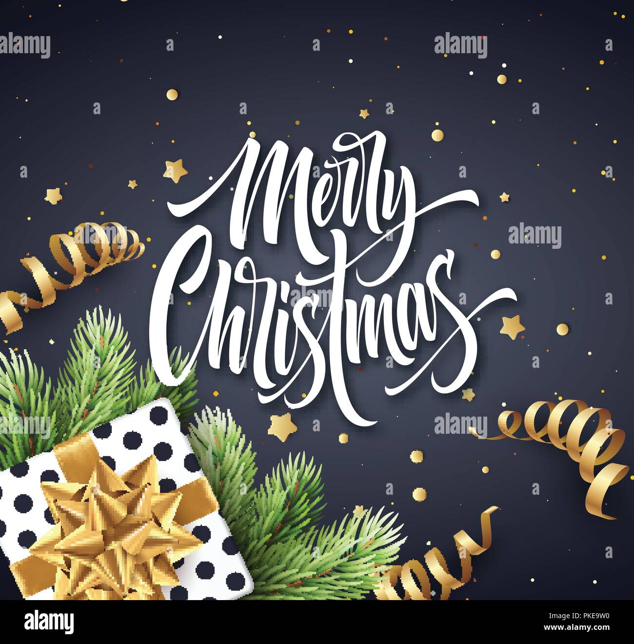 Merry Christmas hand drawn lettering greeting card design Stock Vector ...