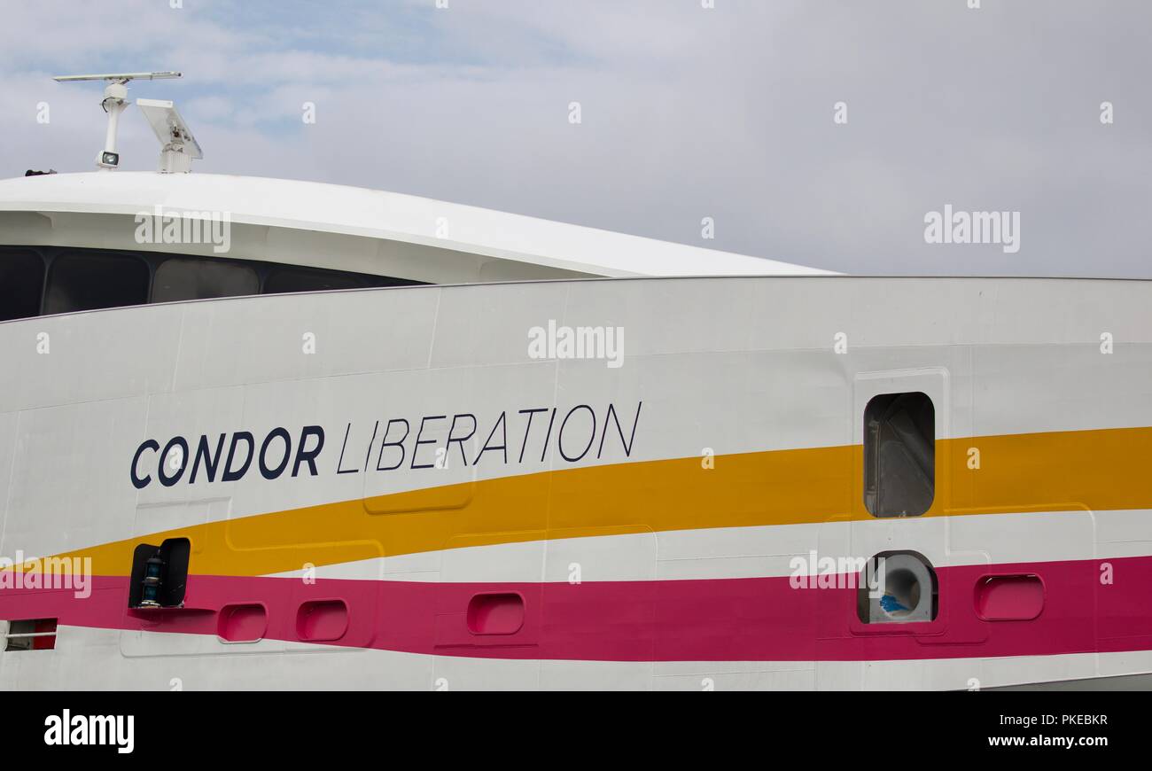 Condor Liberation berthed in Poole harbour Stock Photo - Alamy